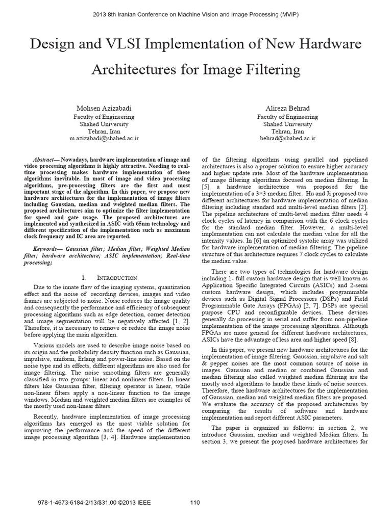 Design and VLSI Implementation of New Hardware Architectures For Image Filtering | PDF | Filter ...