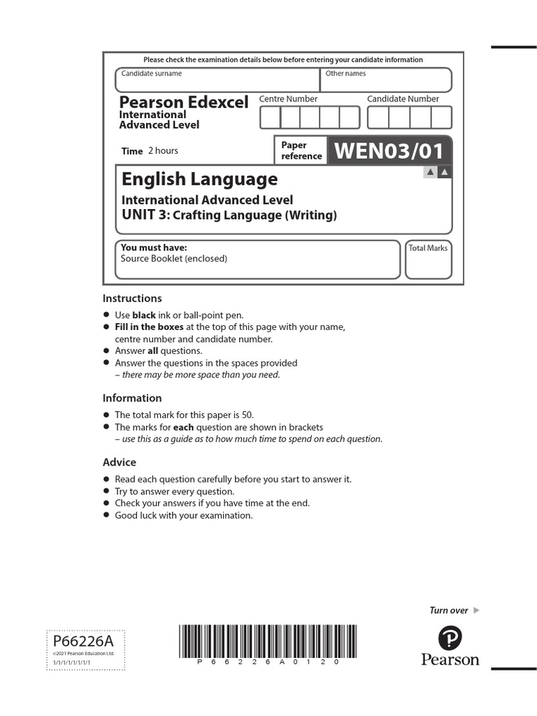 June 2021 QP - Unit 3 Edexcel English Language IAL | PDF