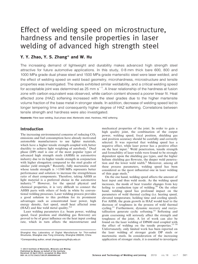Welding Speed Effects on AHSS Properties | PDF | Welding | Construction