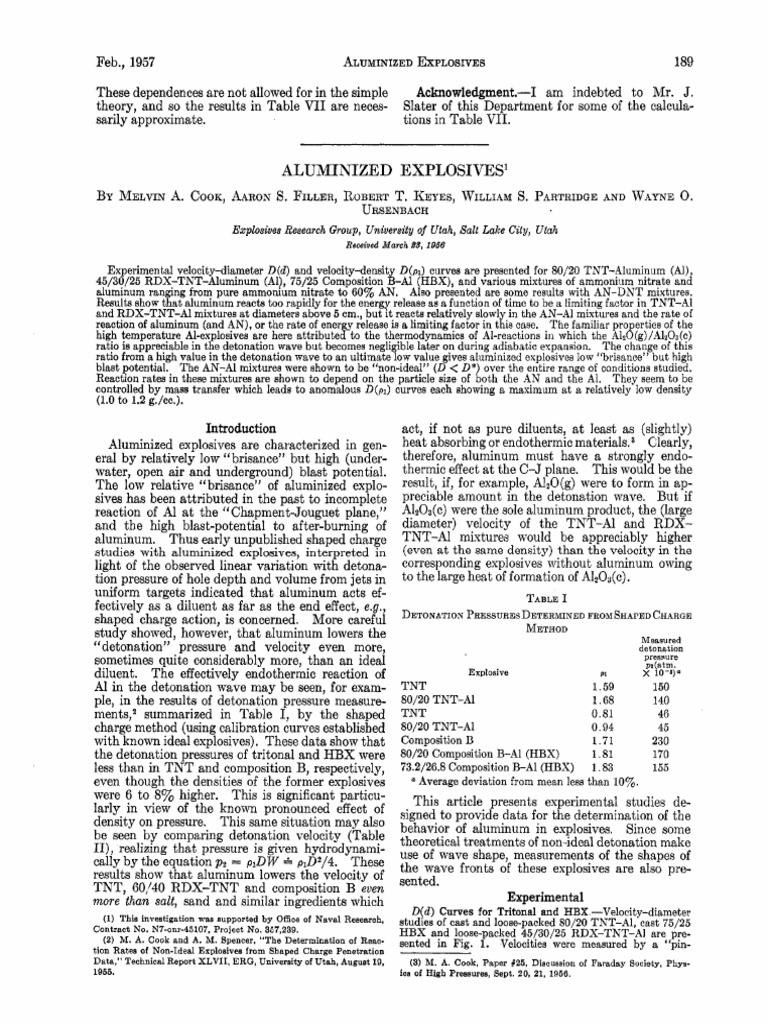 Aluminized Explosives: Velocity and Density Analysis | PDF | Aluminium ...