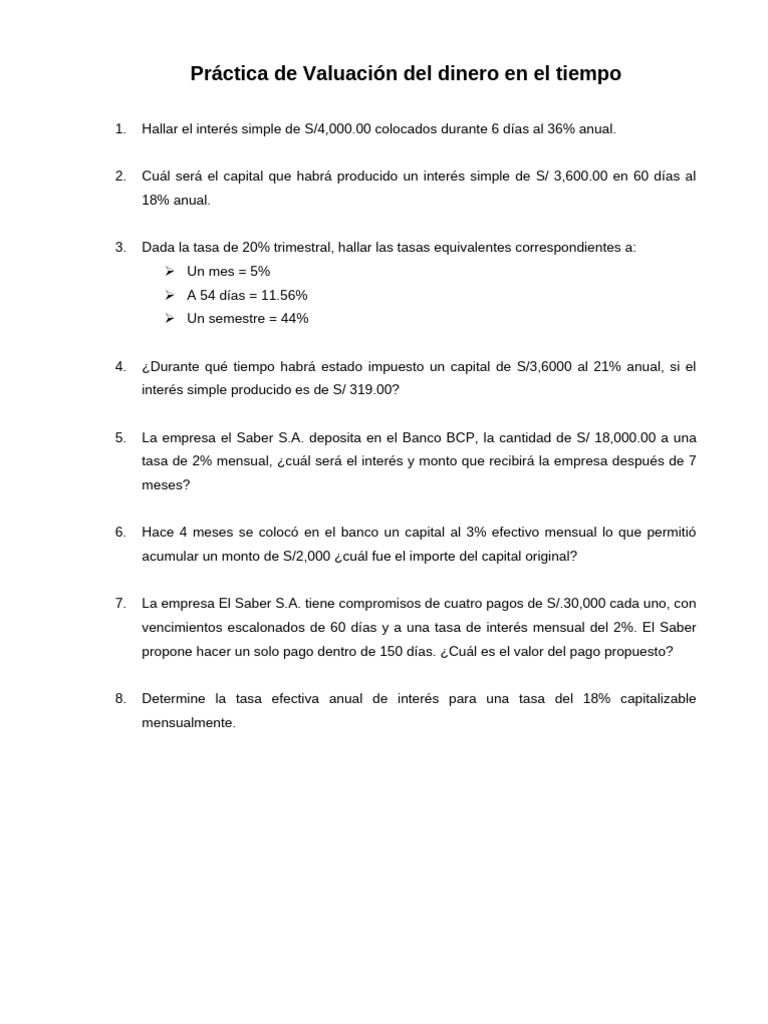 Práctica de Valuación Del Dinero en El Tiempo | PDF