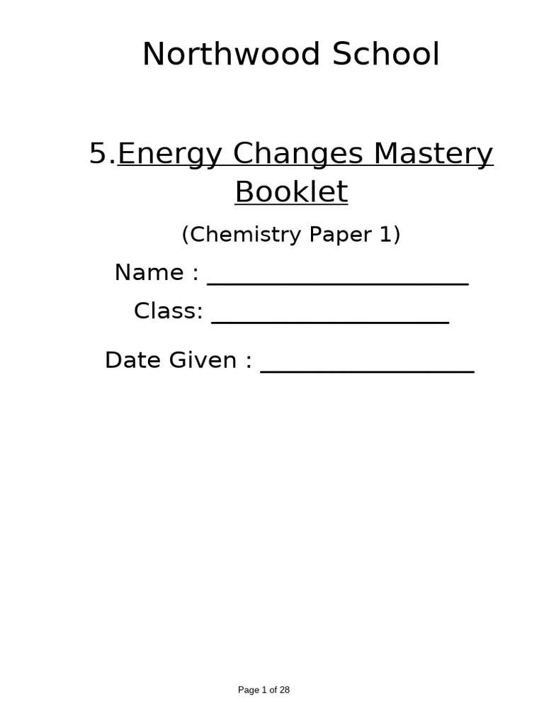 Energy Changes in Chemical Reactions | PDF | Combustion | Chemical ...
