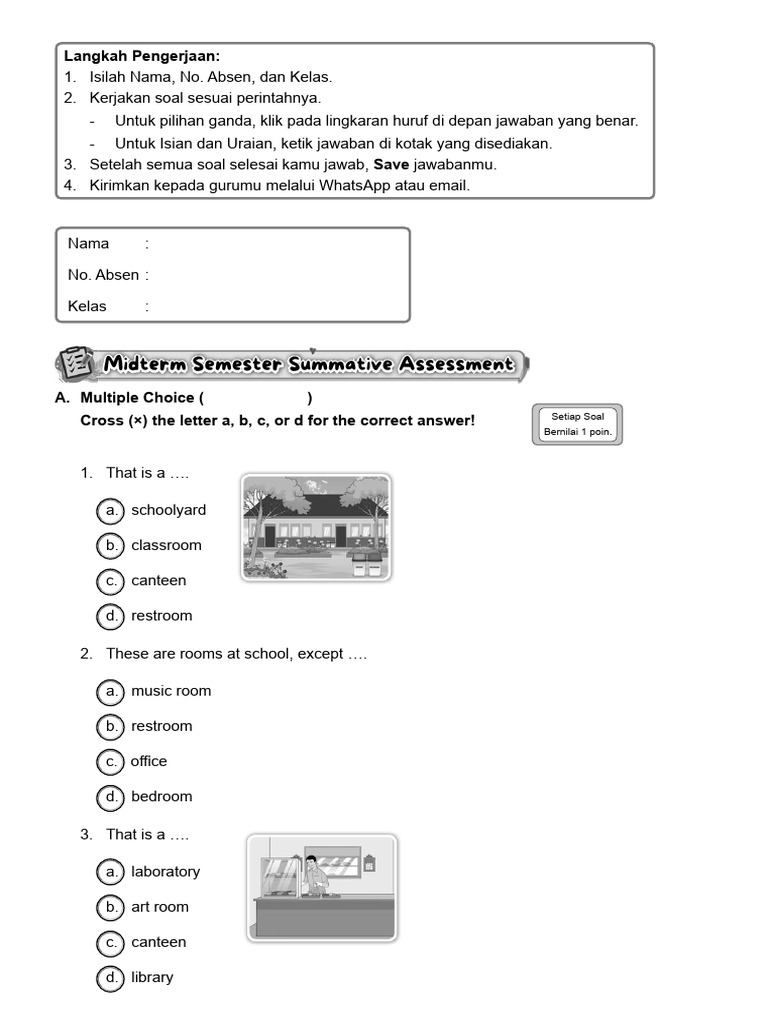 SD Bahasa Inggris 3-2 Midterm Semester Summative Assessment | PDF