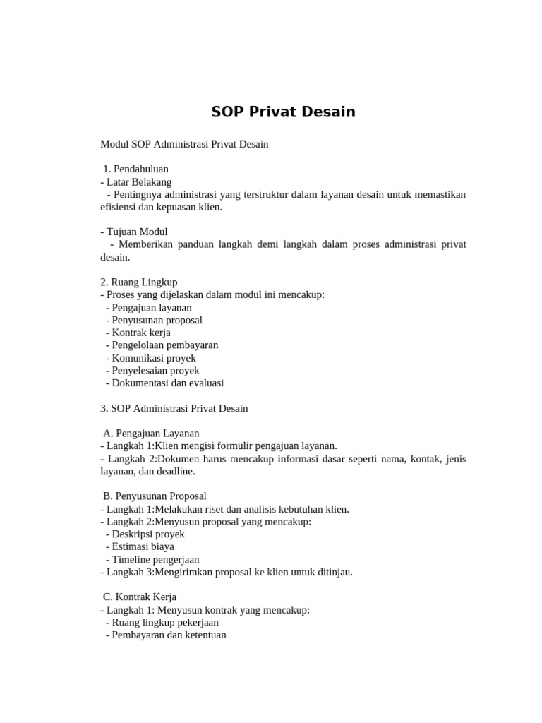 SOP Privat Desain | PDF