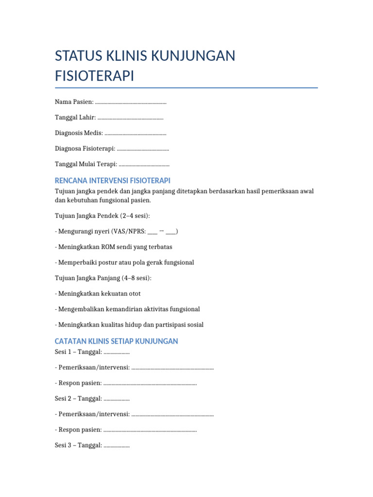 Status Klinis Kunjungan Fisioterapi | PDF