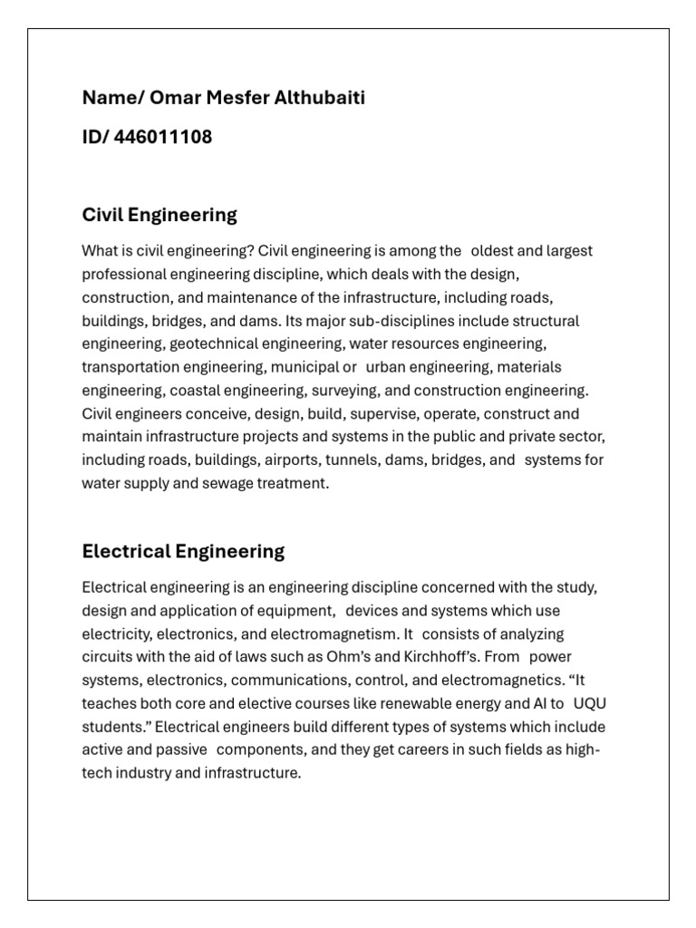 Overview of Engineering Disciplines | PDF | Engineering | Mechanical ...