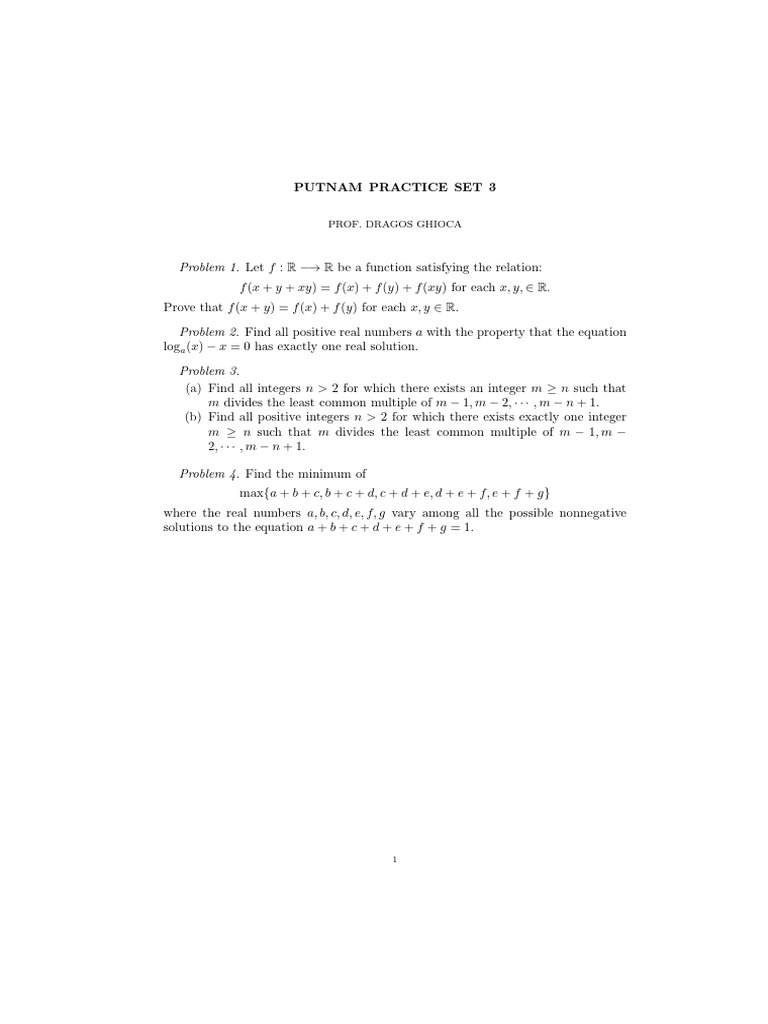 Putnam Practice Set 3 Solutions | PDF