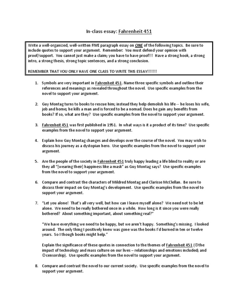 Fahrenheit 451 Essay Topics | Download Free PDF | Essays