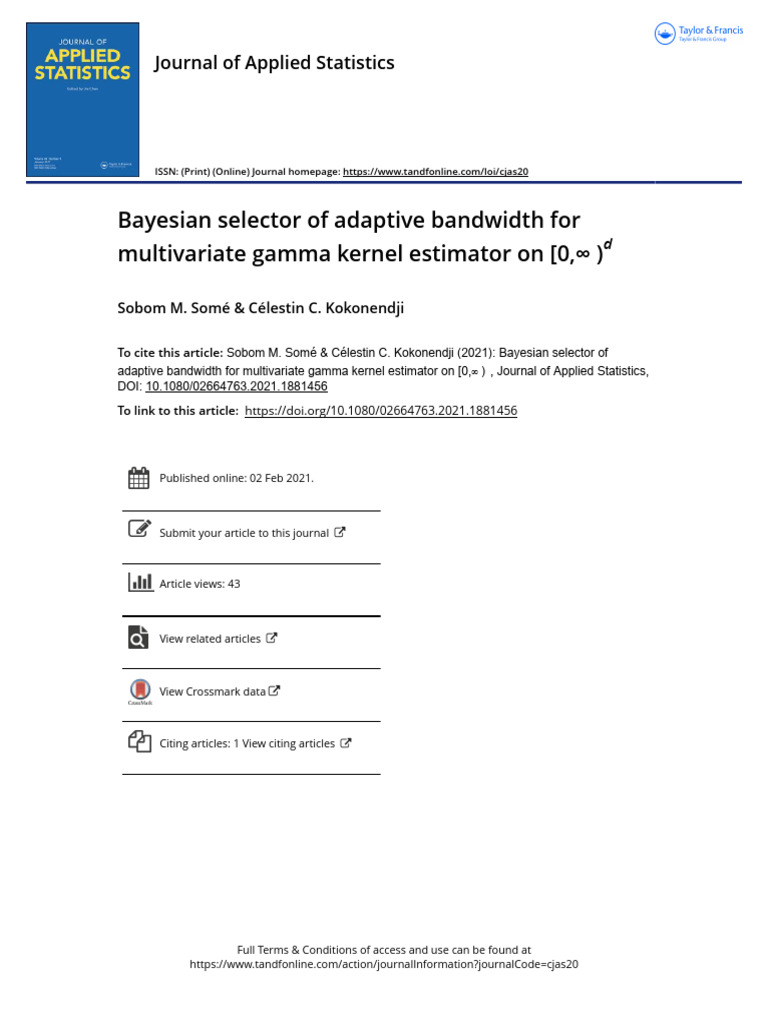 Bayesian Selector of Adaptive Bandwidth For Multivariate Gamma Kernel Estimator On (0, ) | PDF ...