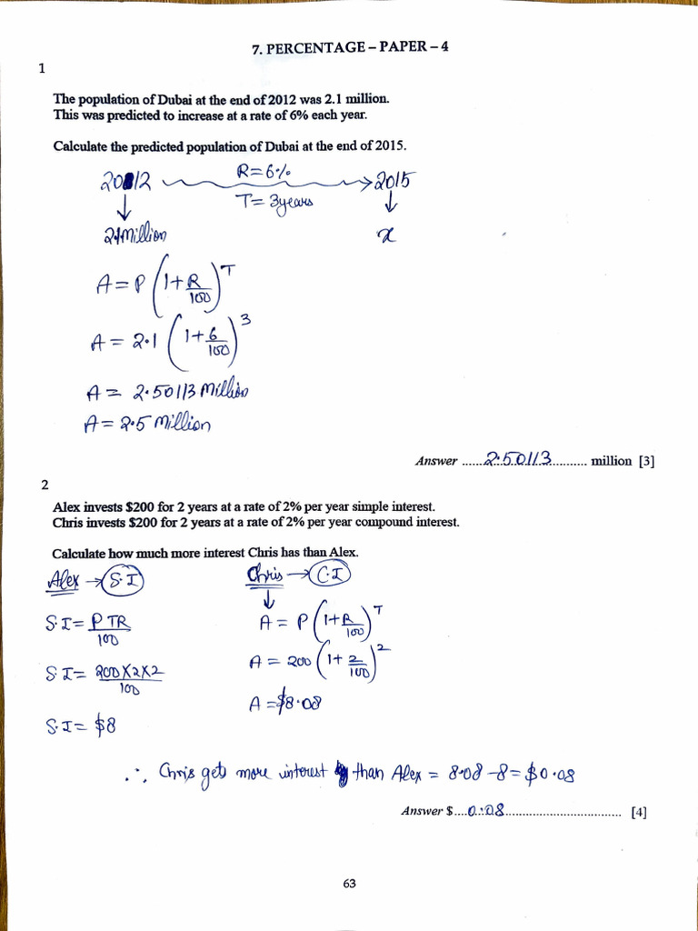 Answer Key - Paper-4 - Worksheet - Percentage-4 | PDF