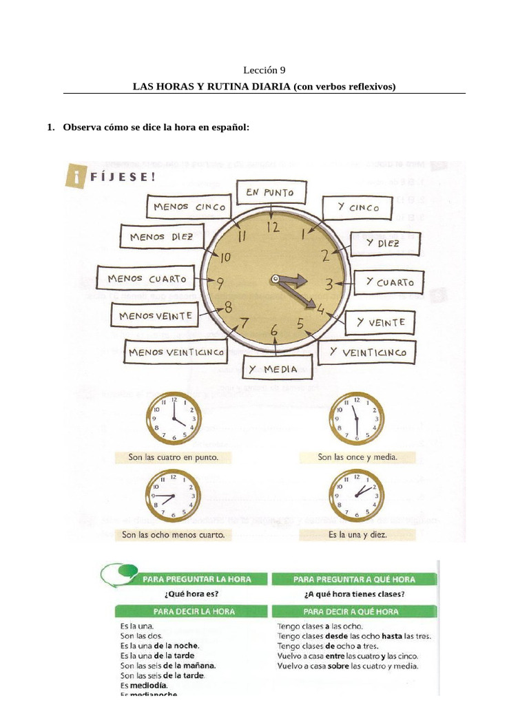 Lección 9 Hora Rutina Diaria | PDF