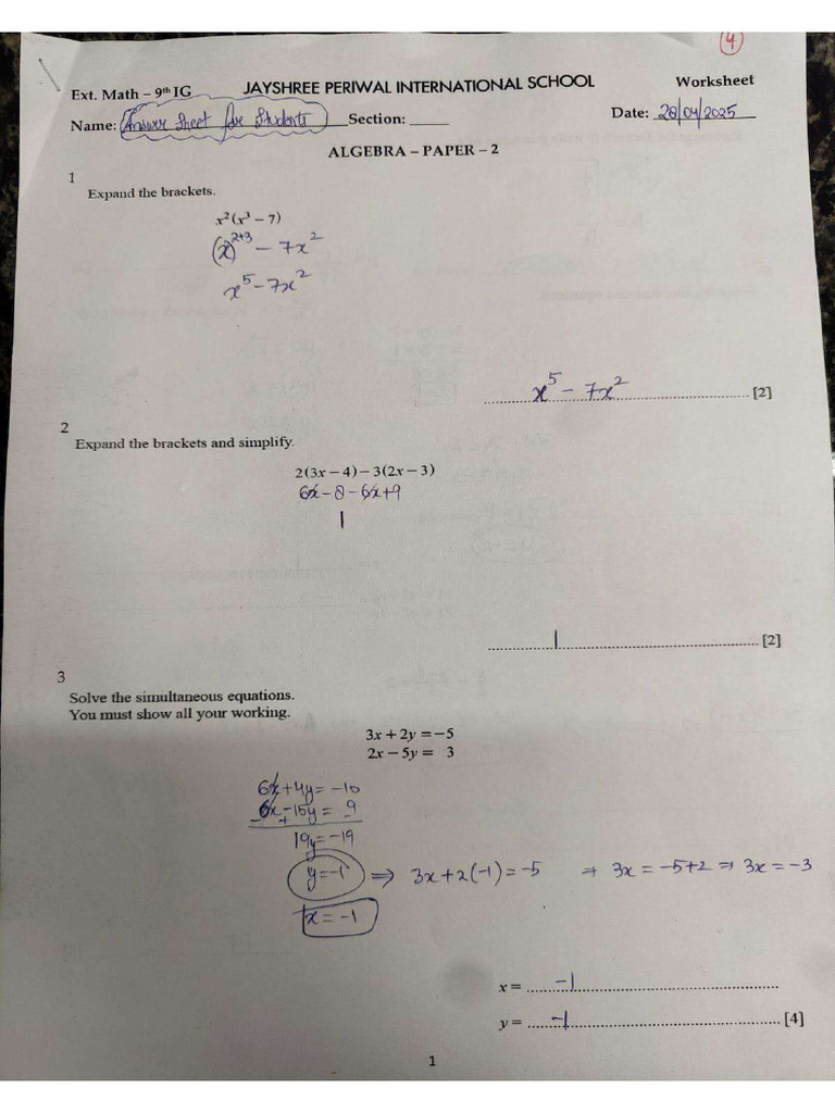Answer Key - Paper-2 - Worksheet - Algebra | PDF