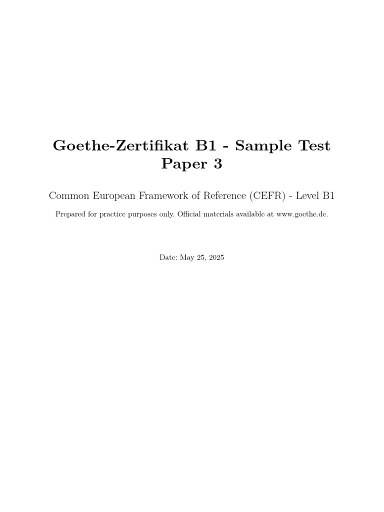 Goethe-Zertifikat B1 - Sample Test Paper 3: Common European Framework ...