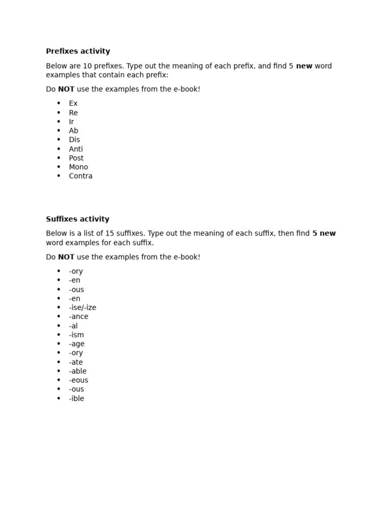 TNSB 2025 Prefixes and Suffixes Assignment Prelims | PDF