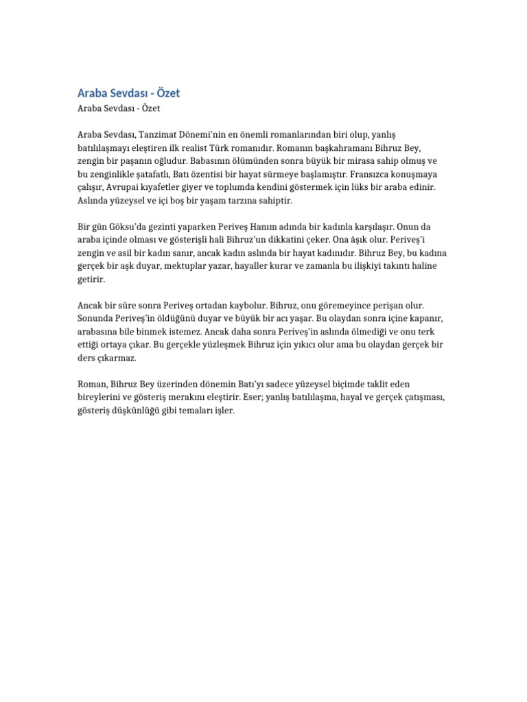 Araba Sevdasi Ozeti | PDF