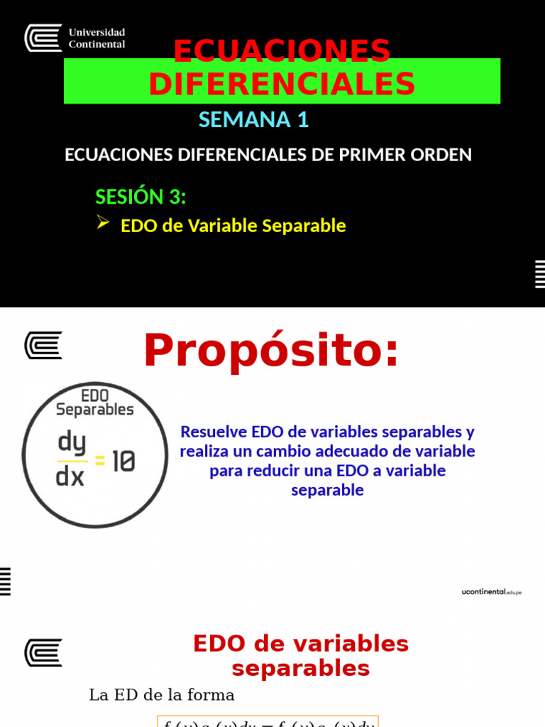 Semana 01 - s3 Variable Separable | PDF | Ecuaciones | Cálculo