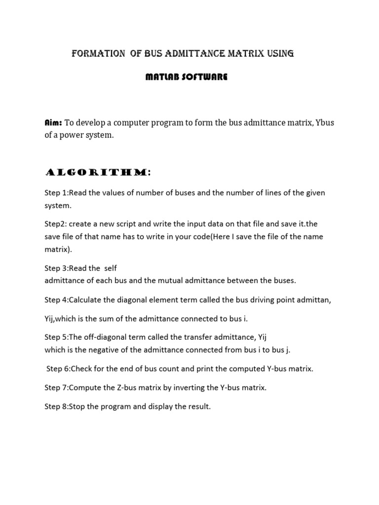Formation of Bus Admittance Matrix Using | PDF