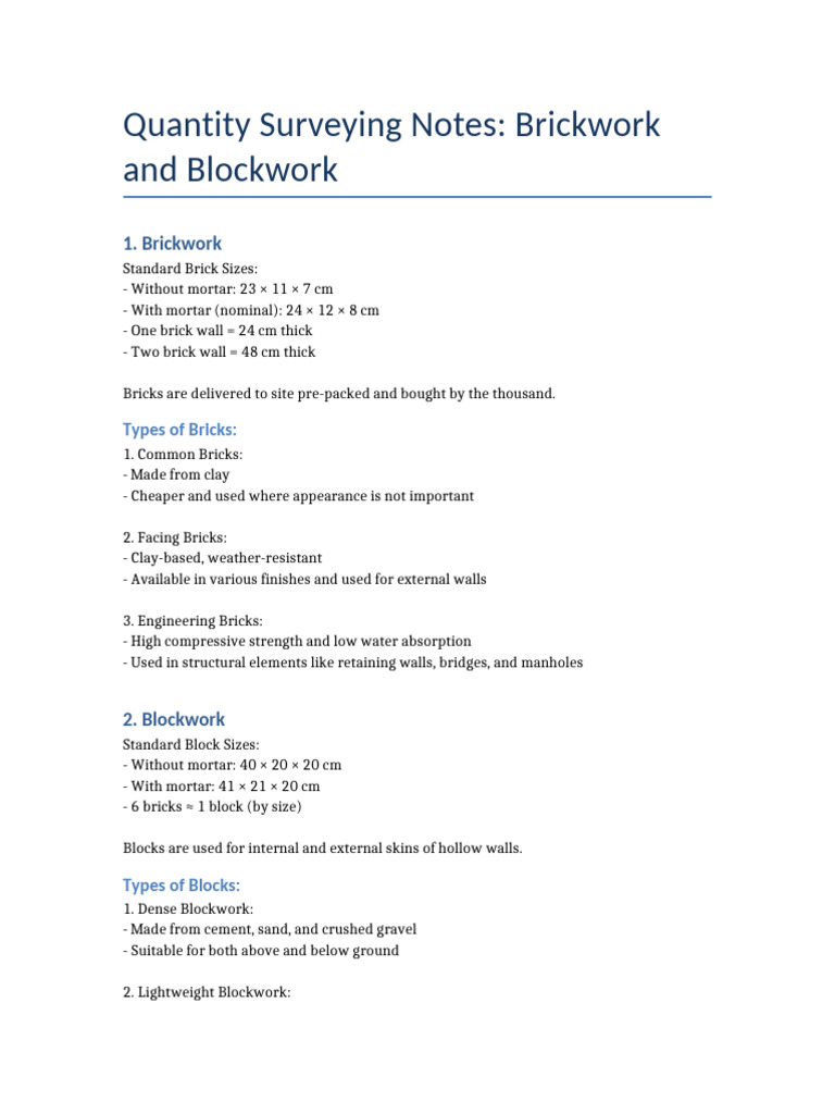 Brickwork vs Blockwork Overview | PDF