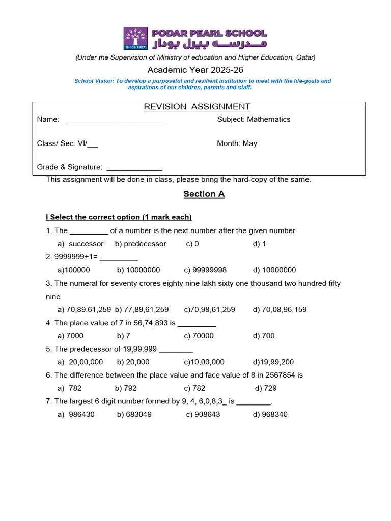 _pt1 Revision Assignment Grade 6 (2) | PDF