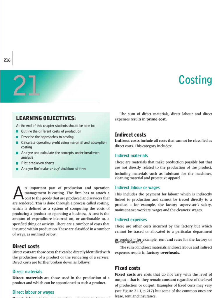 MOB For Cape Unit 2: Costing (CHPT 21) | PDF | Profit (Economics) | Economics