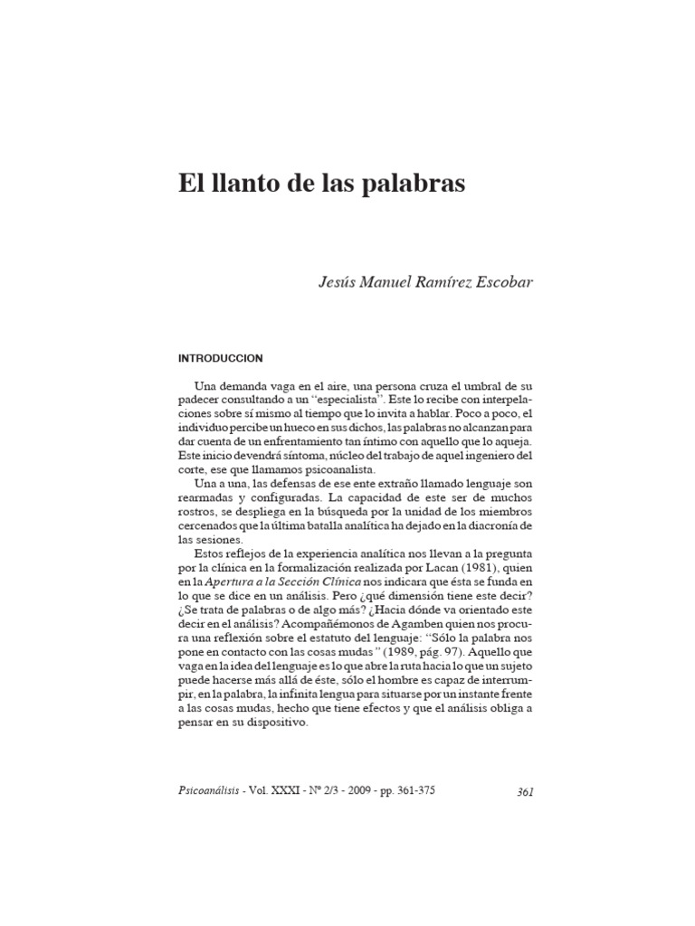 Ramirez Escobar | PDF | Jacques Lacan | Psicoanálisis