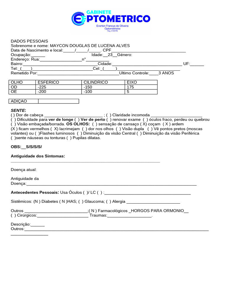 Maycon Douglas de Lucena Alves | PDF | Medicina Clínica | Olho