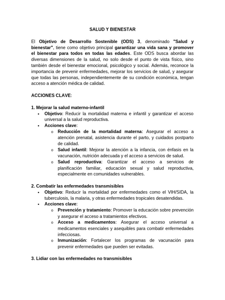 Salud y Bienestar: ODS 3 en Acción | PDF | Cuidado de la salud | Salud ...