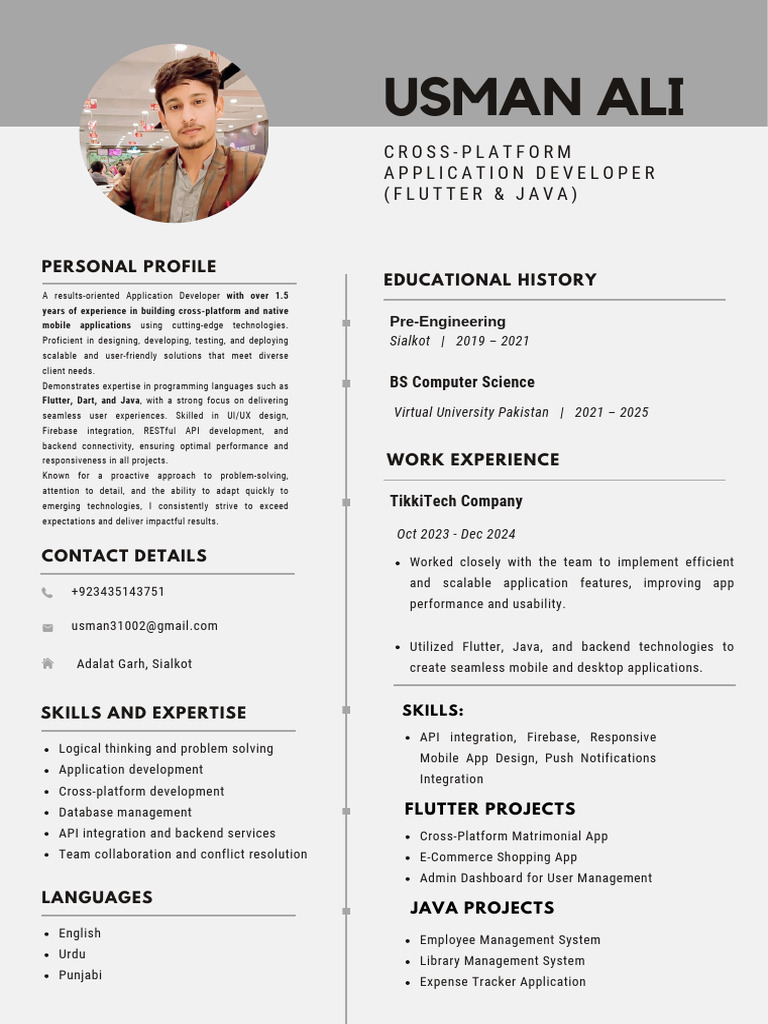 Resume of Usman Ali - Application Developer | PDF | Mobile App | Cross Platform Software