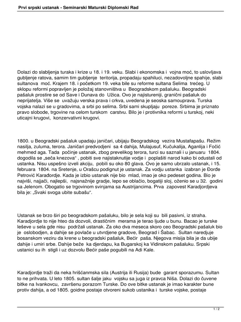 Prvi Srpski Ustanak | PDF