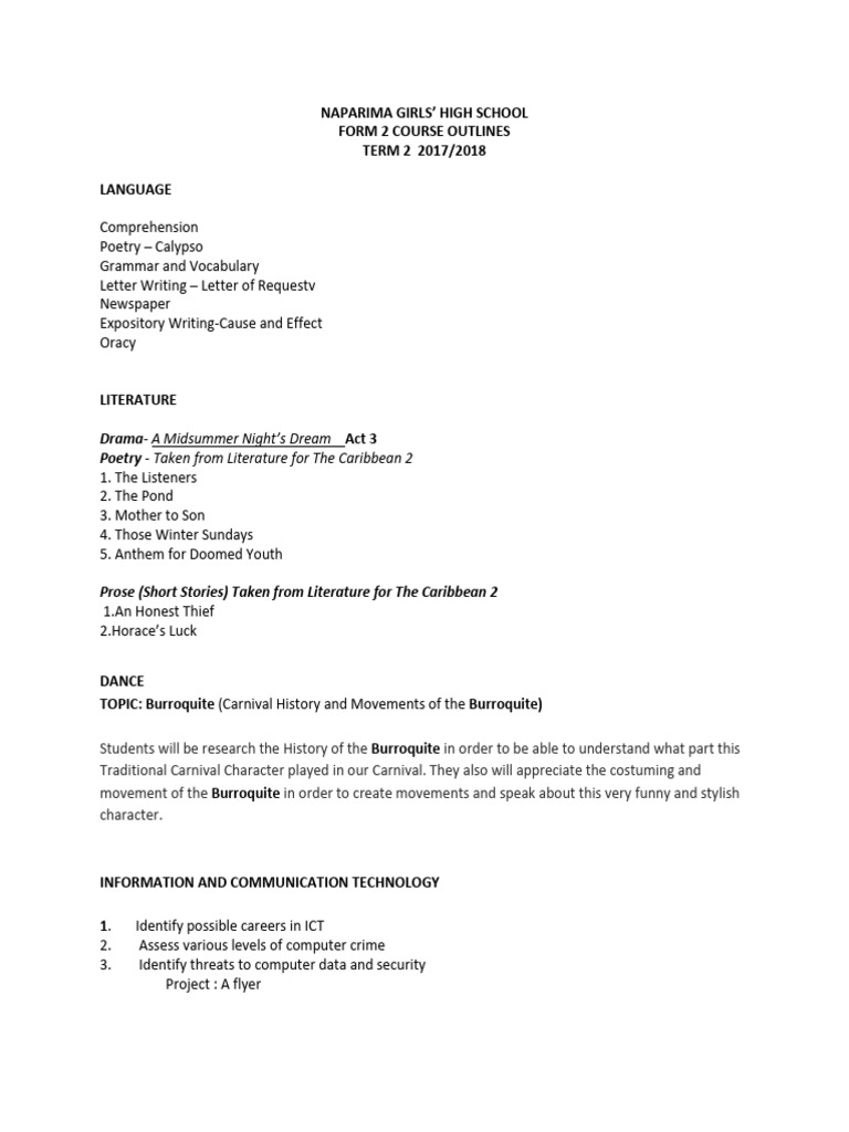 Form 2 Term 2 Course Outlines | PDF | Plantation | Verb