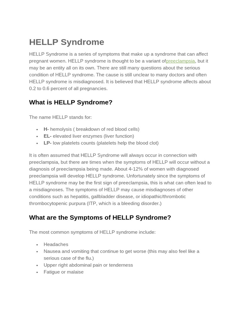 Hellp Syndrome | PDF | Childbirth | Diseases And Disorders
