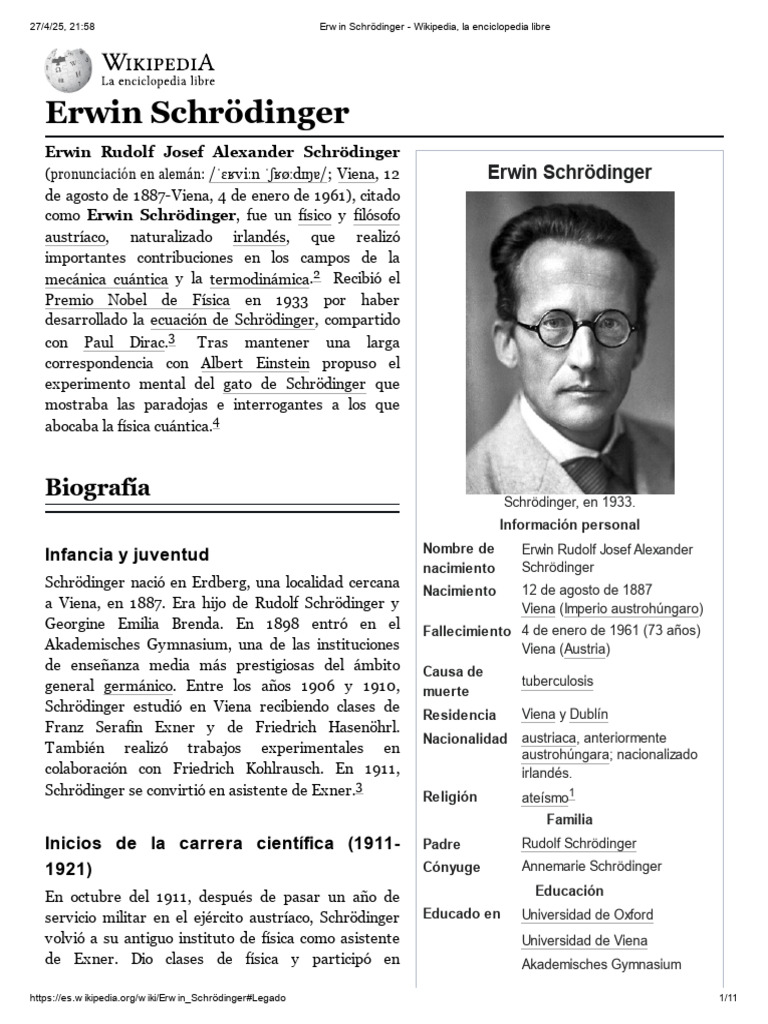 Nacimiento de Erwin Schrödinger en 1887 | PDF | Física