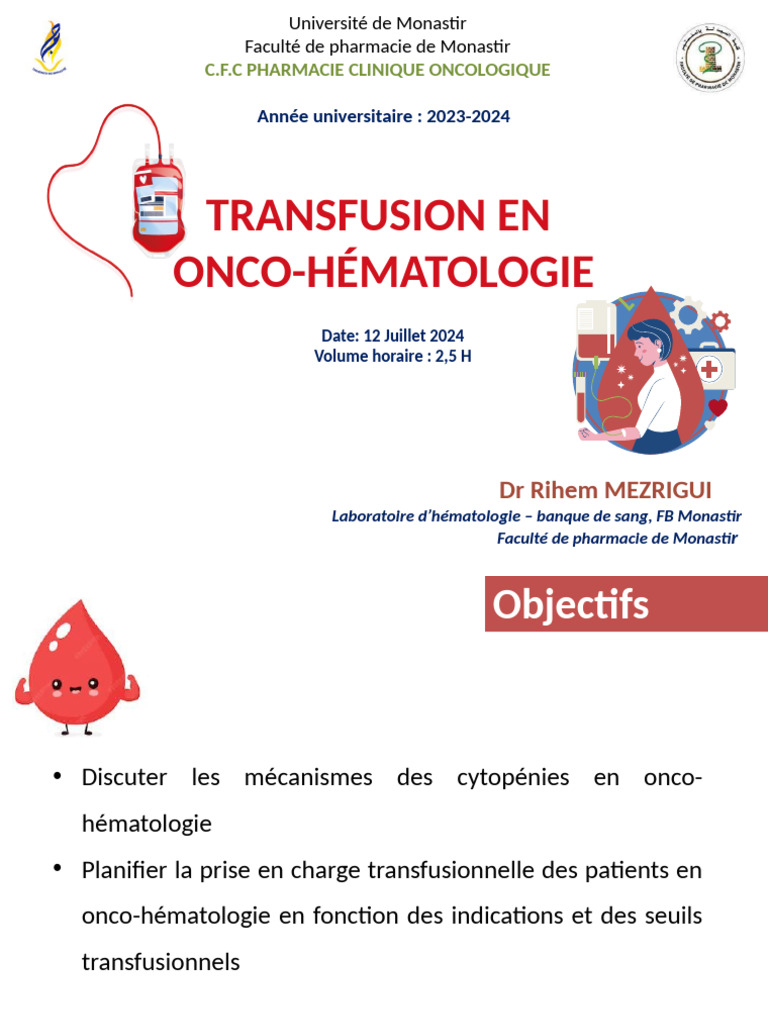 transfusion onco-hto | PDF | Transfusion sanguine | Physiologie animale