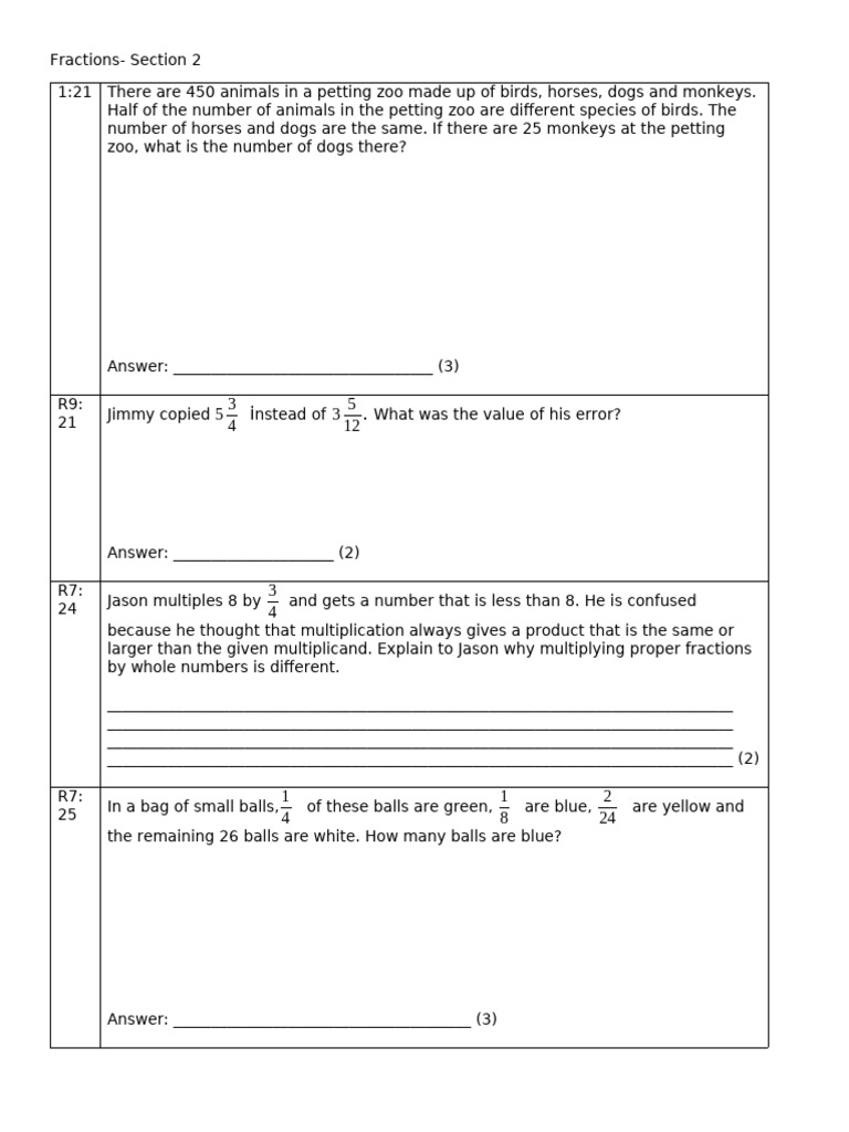 Fractions Section 2 Questions | PDF | Multiplication
