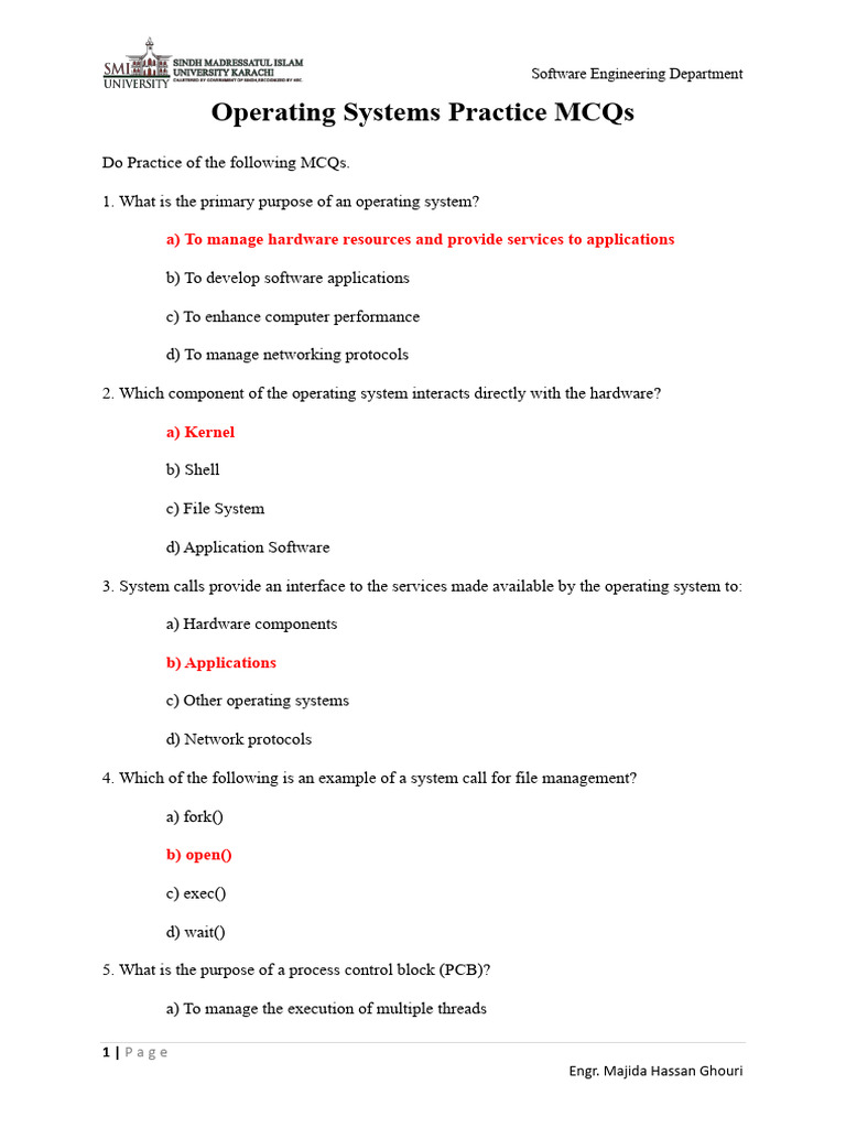 OS Practice MCQs F24 | PDF | Process (Computing) | Thread (Computing)
