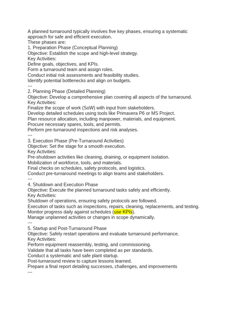 A planned turnaround typically involves five key phases | PDF | Risk ...