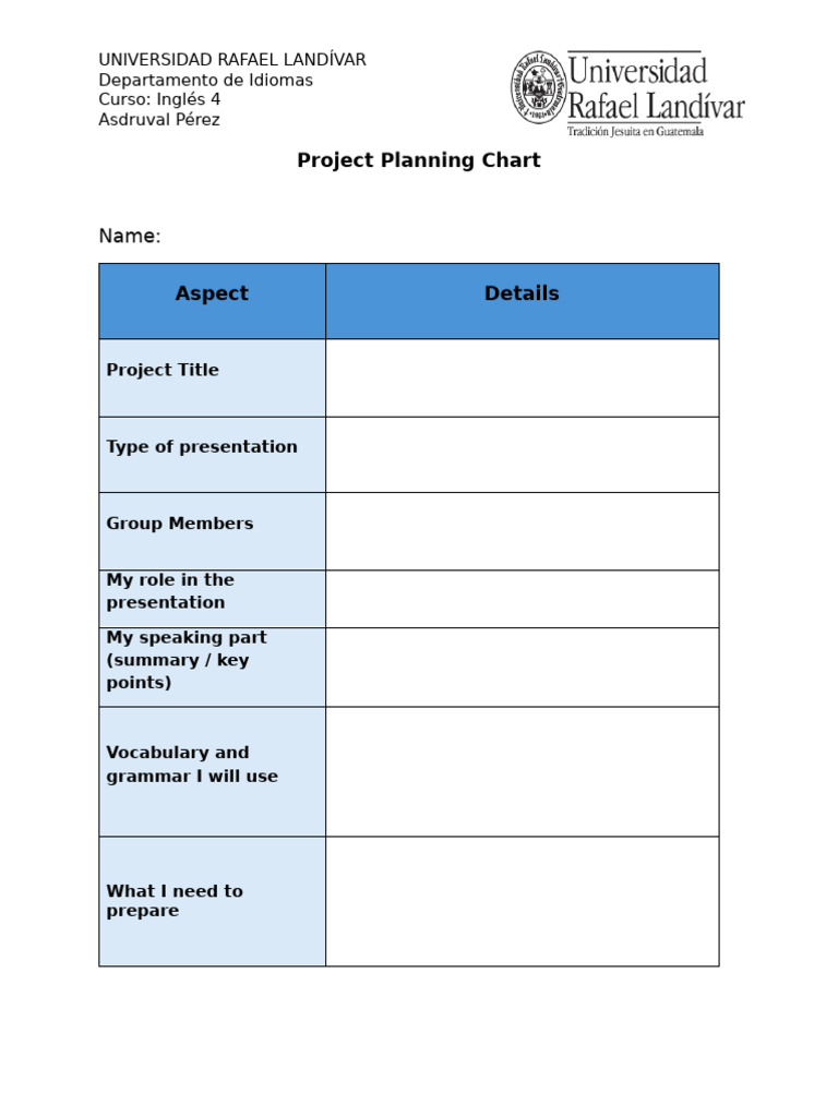 Project Planning Chart - Inglés 4 | PDF