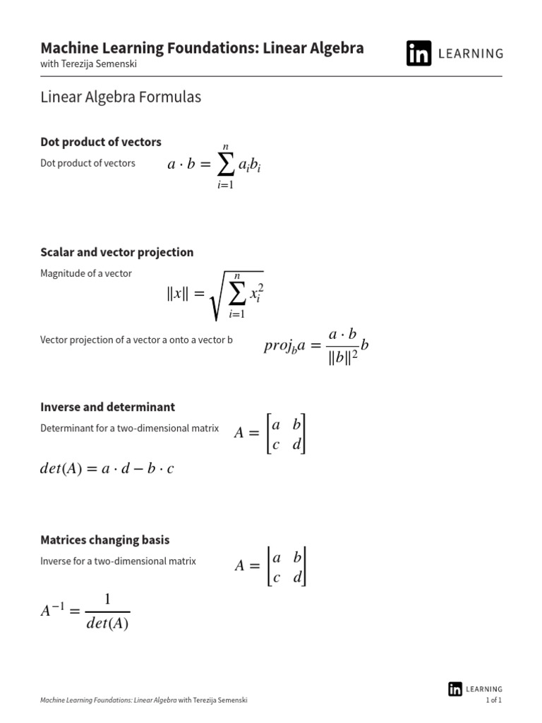 Linear Algebra Formulas | PDF
