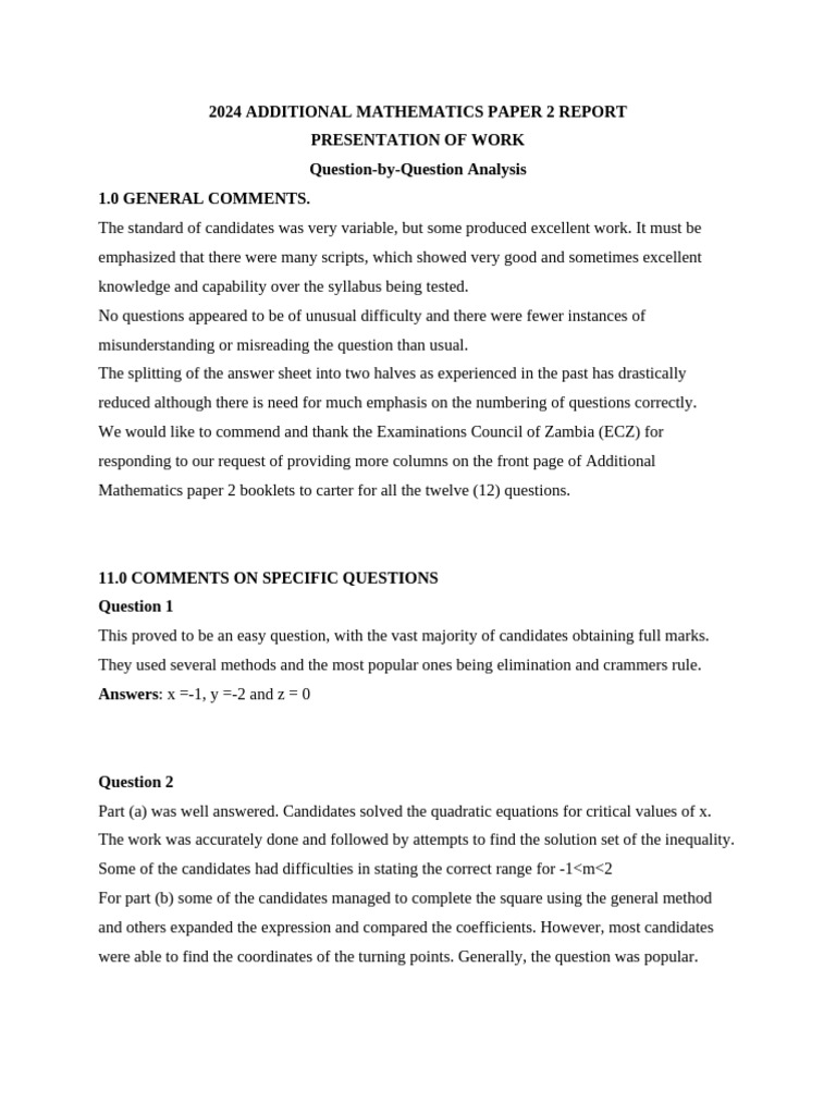 2024 Additional Mathematics Paper 2 Review | PDF | Mathematics ...