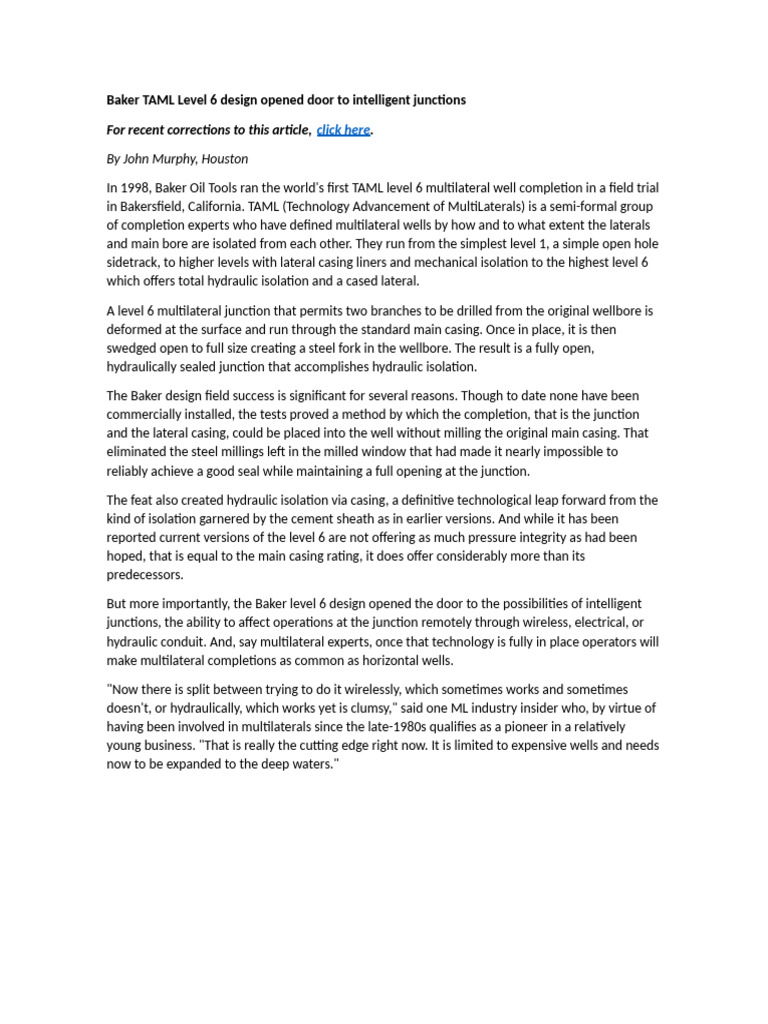 Baker TAML Level 6 Design Opened Door To Intelligent Junctions | PDF ...