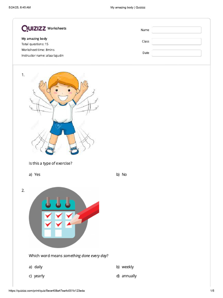 My Amazing Body - Quizizz | PDF