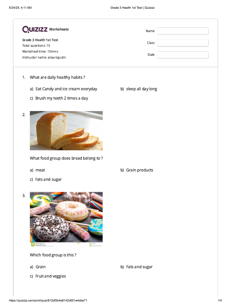 Grade 3 Healthy Eating Quiz | PDF | Foods | Healthy Diet