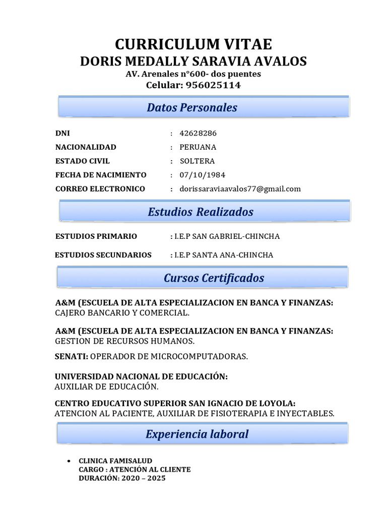 Curriculum Vitae - Doris Saravia | PDF