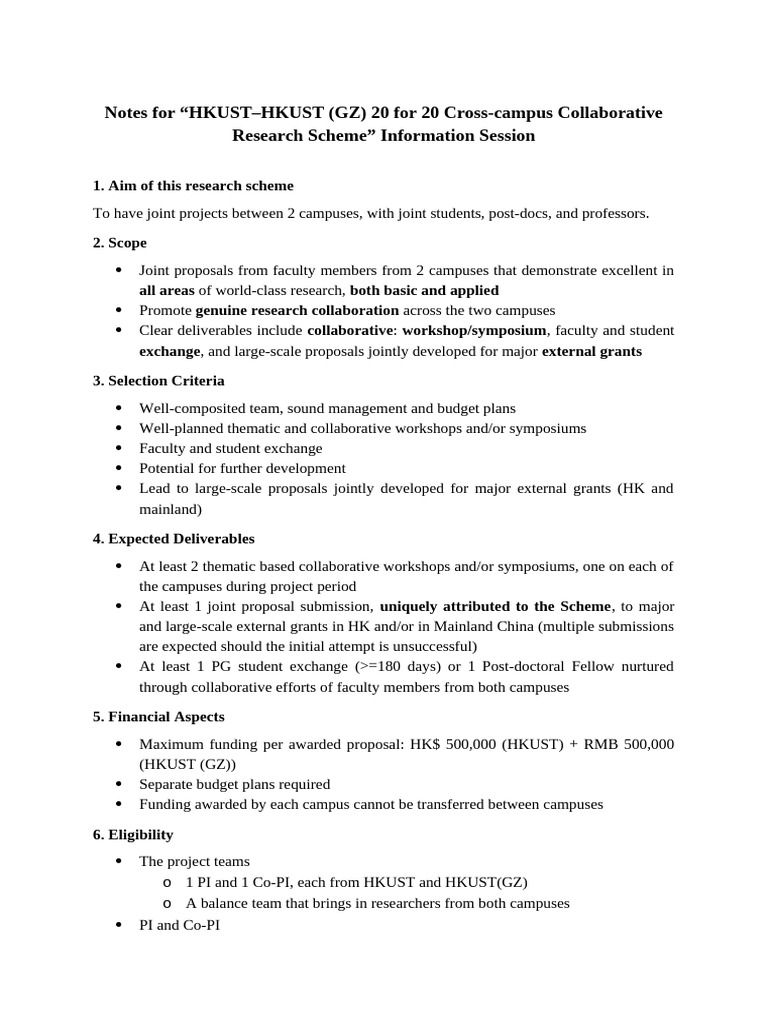 HKUST Cross-Campus Research Scheme Guide | PDF