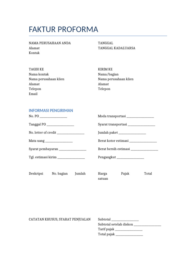 Faktur Proforma Draft | PDF