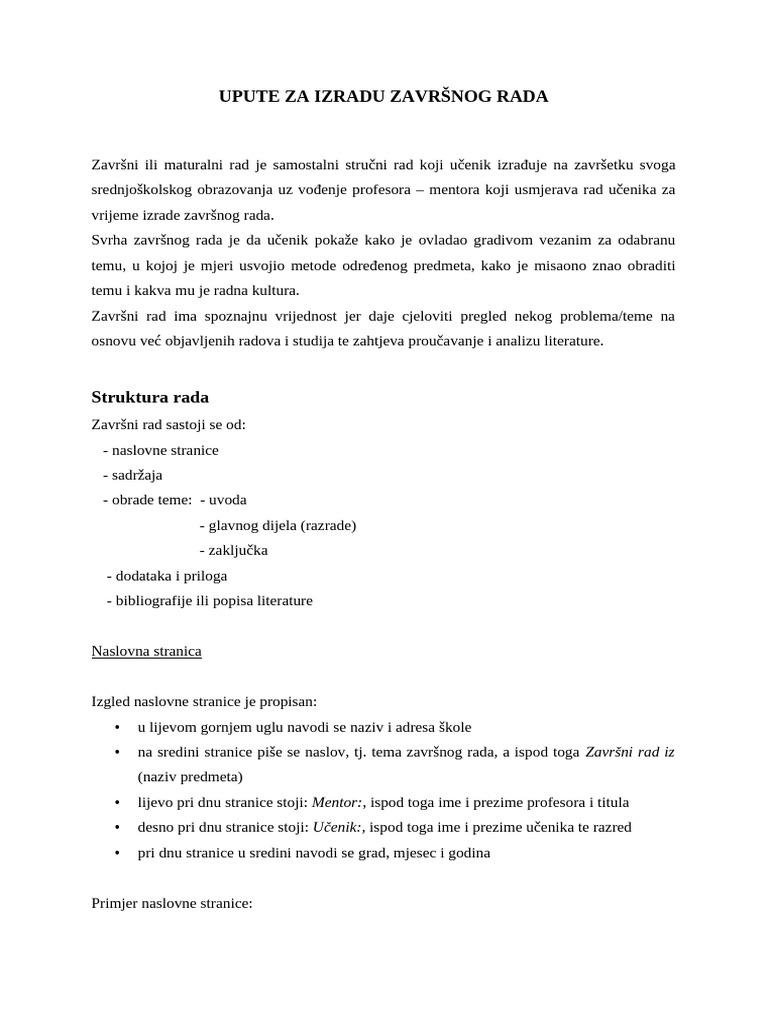 Upute Za Izradu Završnog Rada | PDF