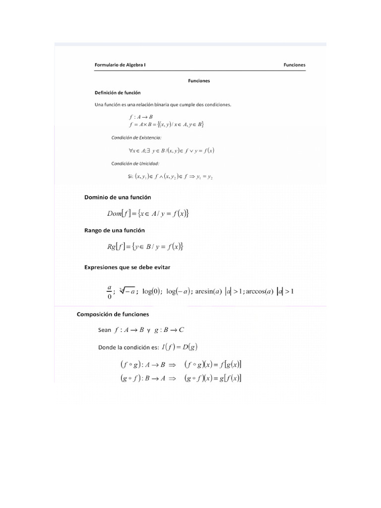 formulario de funciones | PDF