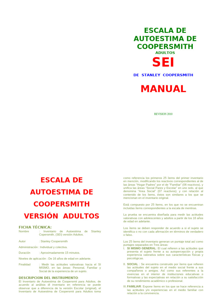 Test de Coopersmith Adultos | PDF | Crecimiento personal y profesional
