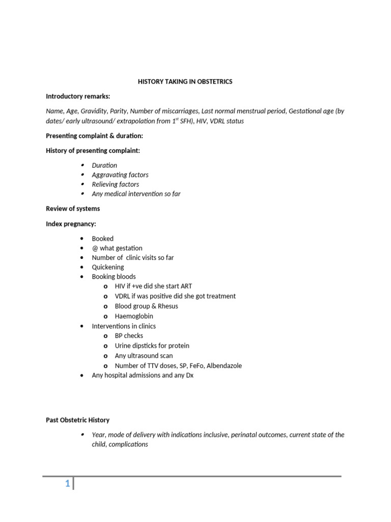 History Taking in An Obstetric Patient | PDF | Pregnancy | Miscarriage