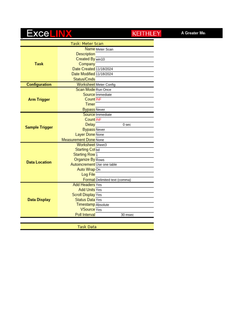 Task: Meter Scan: Meter Scan Win10 11/18/2024 11/18/2024 Meter Config ...